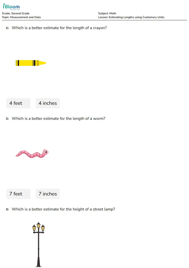 Estimating Lengths using Customary Units Lesson for Second Grade | iBloom