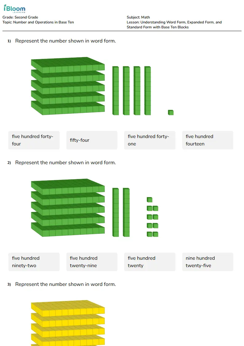Understanding Word Form, Expanded Form, and Standard Form with Base Ten ...