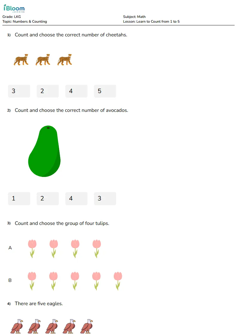 LKG Number Recognition Worksheets | iBloom