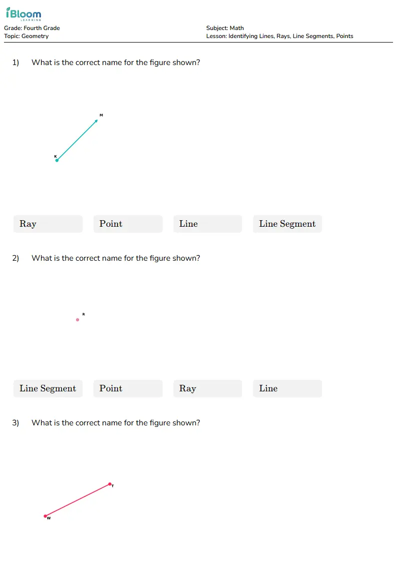 Lines Rays and Line Segments Worksheets | iBloom